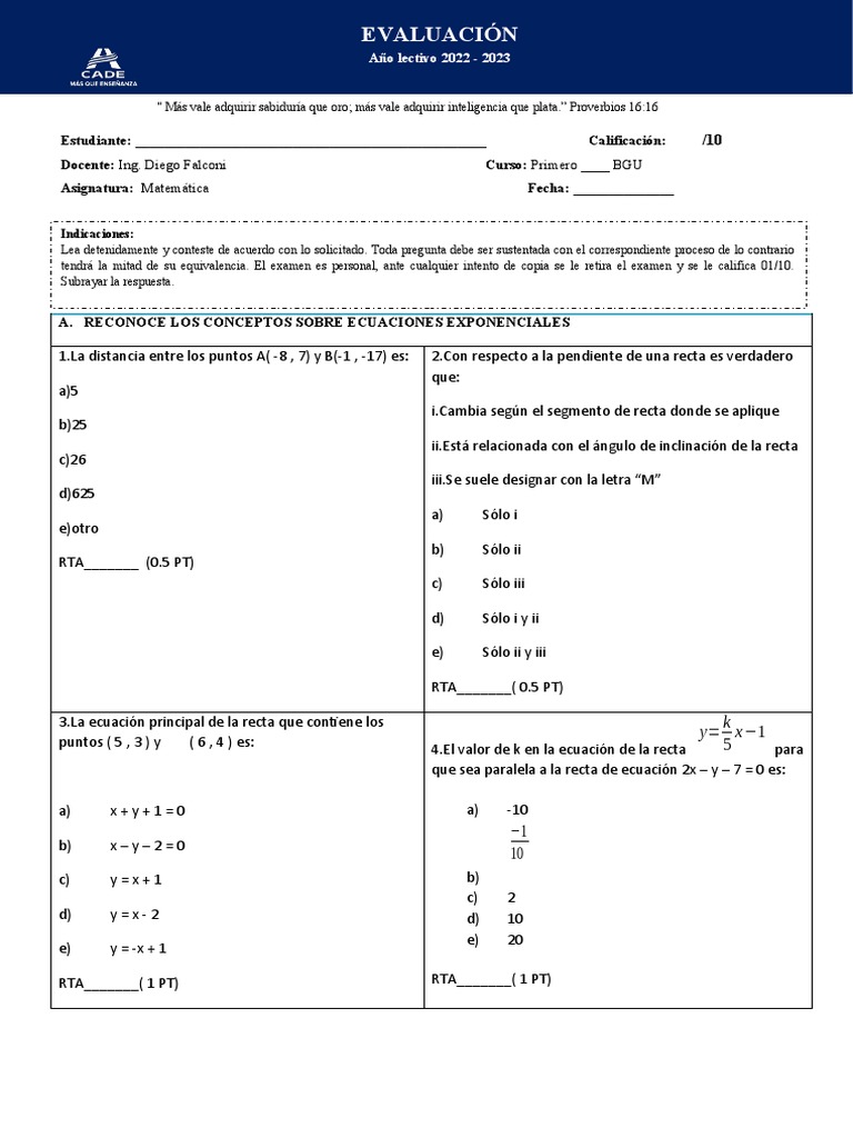 EXAMEN Bimestral 1 Ero | PDF | Prueba (evaluación) | Línea (geometría)