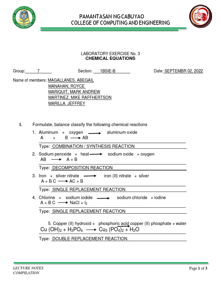 GROUP - 7 - COE 102 LABRATORY EXERCISE No. 3 WEEK 3 Chemical Nomenclature | PDF | Hydroxide ...
