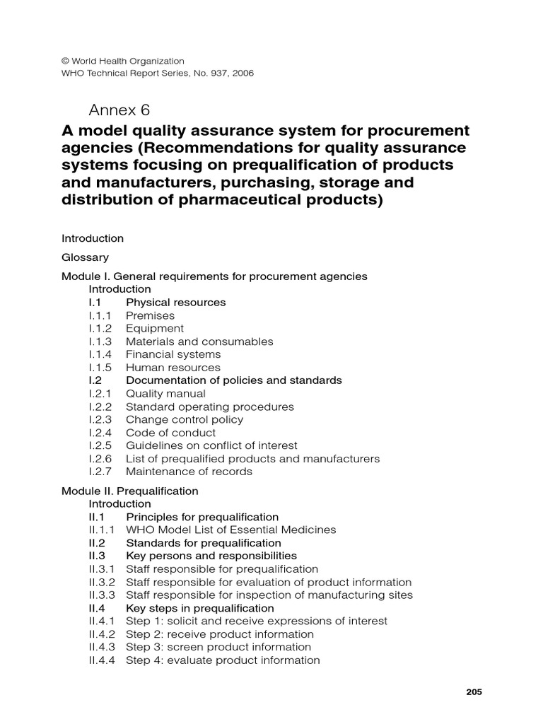 WHO TRS 937 (2006) Annex 6. QAS For Procurement Agencies | PDF ... WHO TRS 937 (2006) Annex 6. QAS For Procurement Agencies | PDF ...