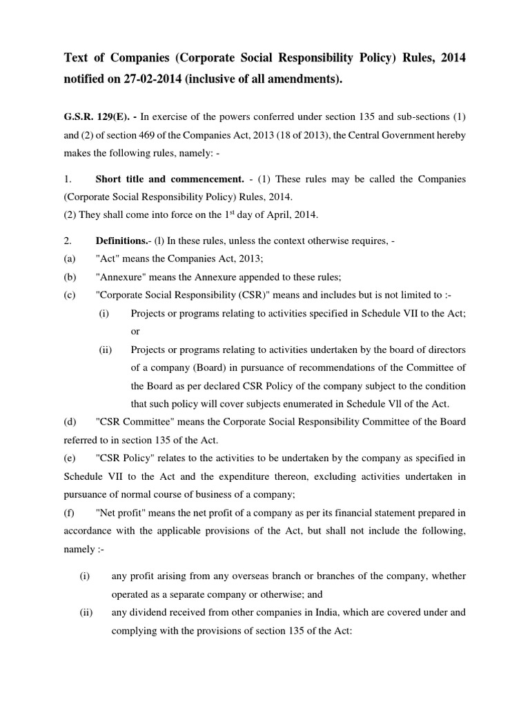 1.4 - Annexure IV - CSR Policy Rules 2014 | PDF | Corporate Social ...