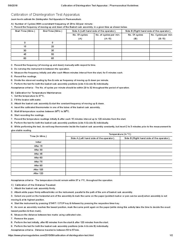Calibration of Disintegration Test Apparatus - Pharmaceutical ...