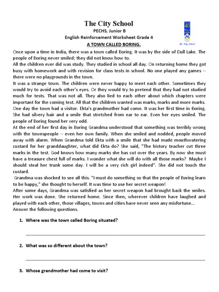 Class 4 Worksheet English Comprehension | PDF