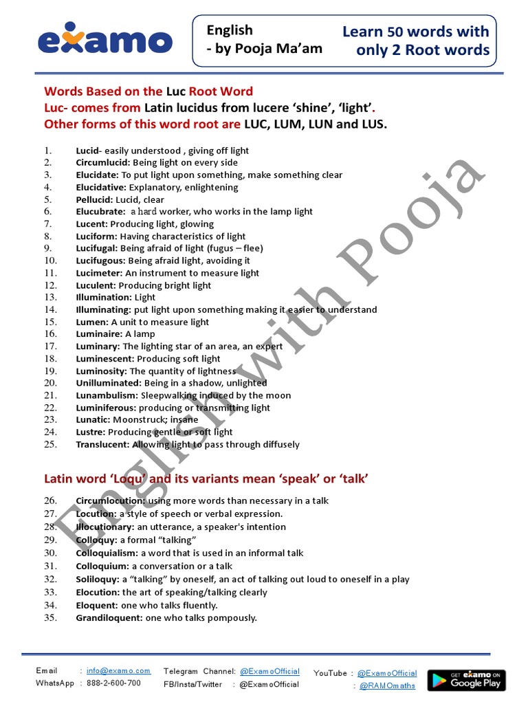 2 Root - 50 Words - by Pooja Ma'Am | PDF | Linguistics | Human ...