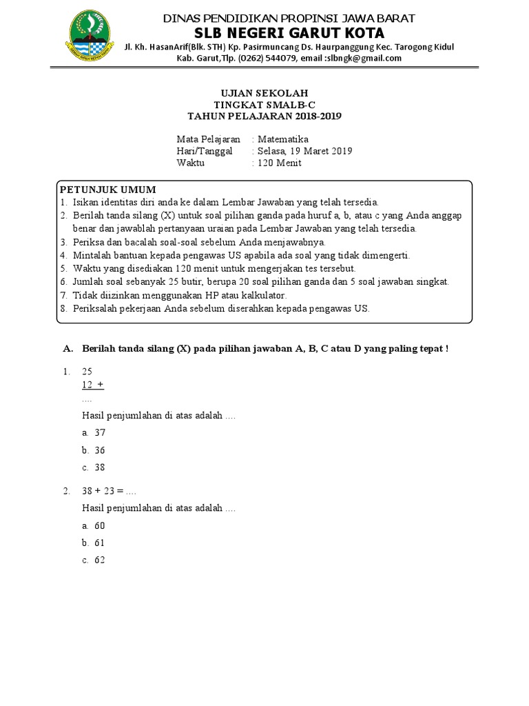 Soal Matematika SMALB-C | PDF