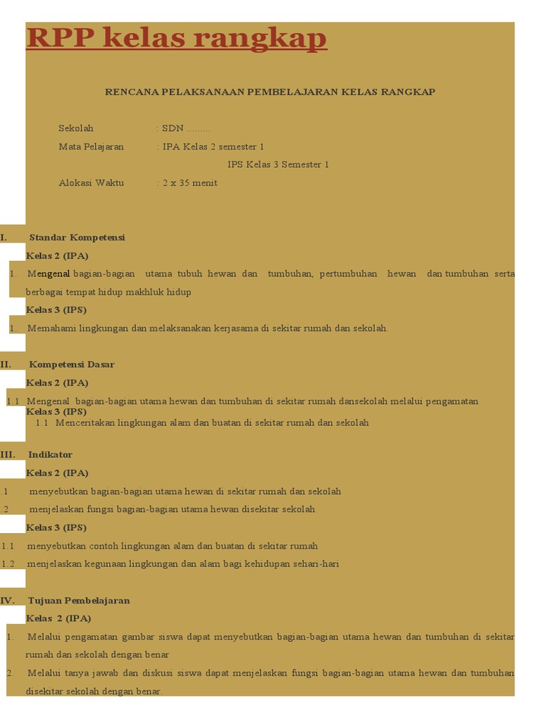 RPP Kelas Rangkap IPA & IPS | PDF