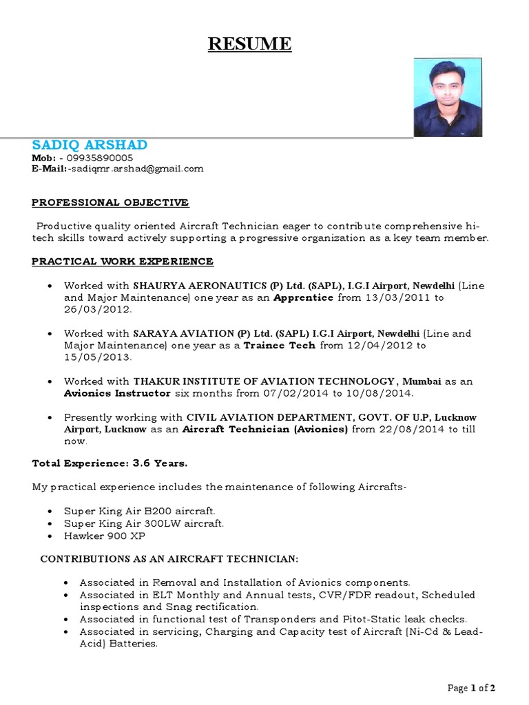 Sadiq CV | PDF | Flight Recorder | Aircraft