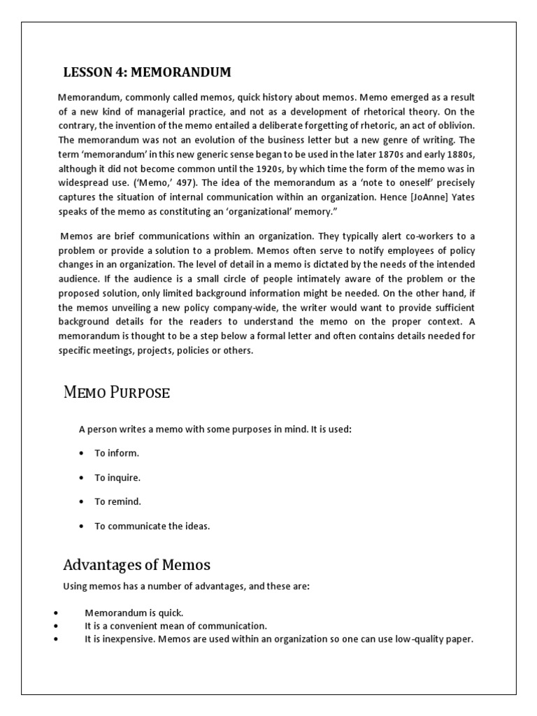 Lesson 4 Memorandum Unit | PDF | Memorandum | Psychological Concepts