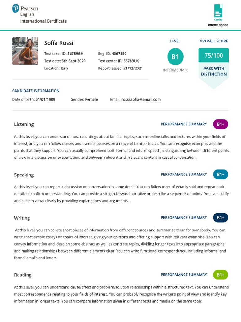 Sample International-Certificate-Student-Score-Report | PDF | Essays ...
