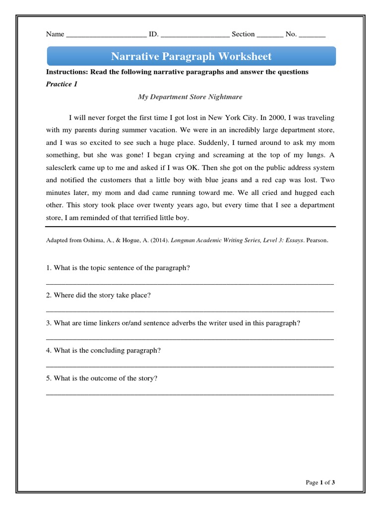 Worksheet - Narrative Paragraph Self-Study Video | PDF | Standardized Tests