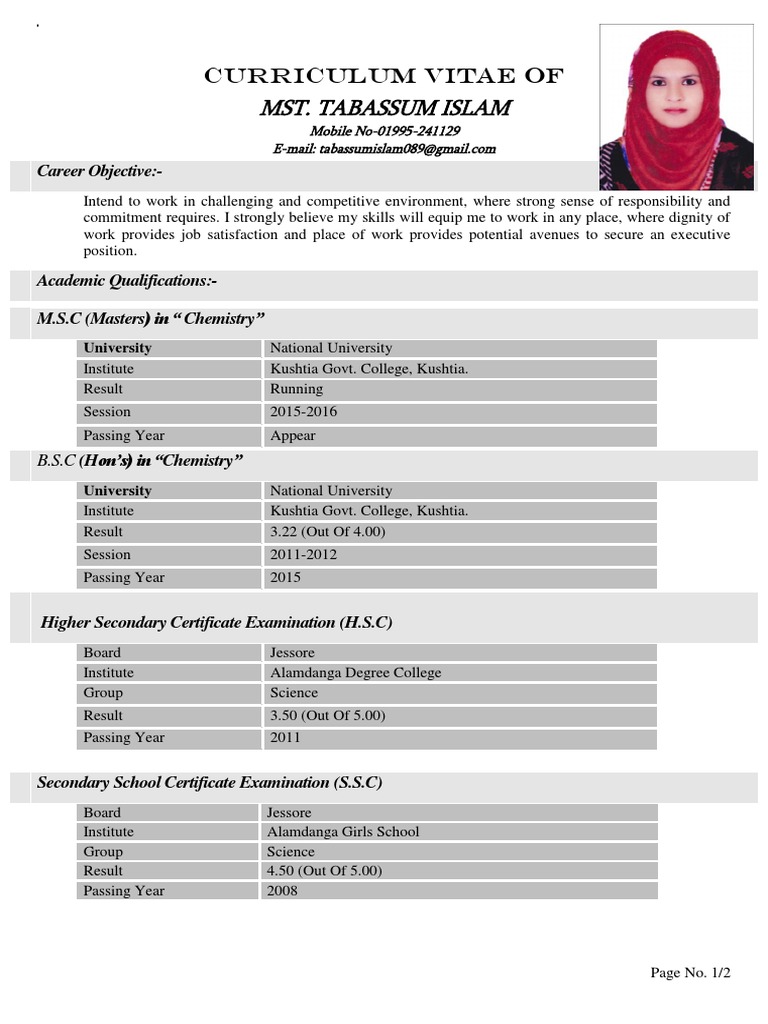 Mst. Tabassum Islam-CV | PDF