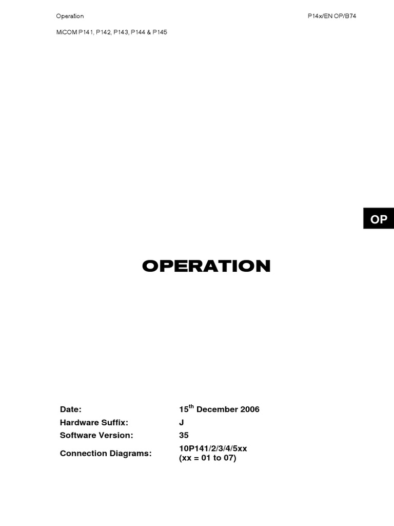 Operation: Operation P14X/En Op/B74 Micom P141, P142, P143, P144 & P145 ...