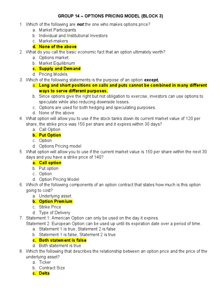 Group 14 Options Pricing Model Questions Block 3 | PDF | Option ...
