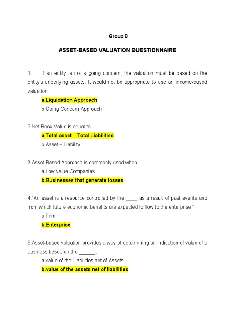 Asset Based Valuation Group 8 | PDF | Valuation (Finance) | Book Value