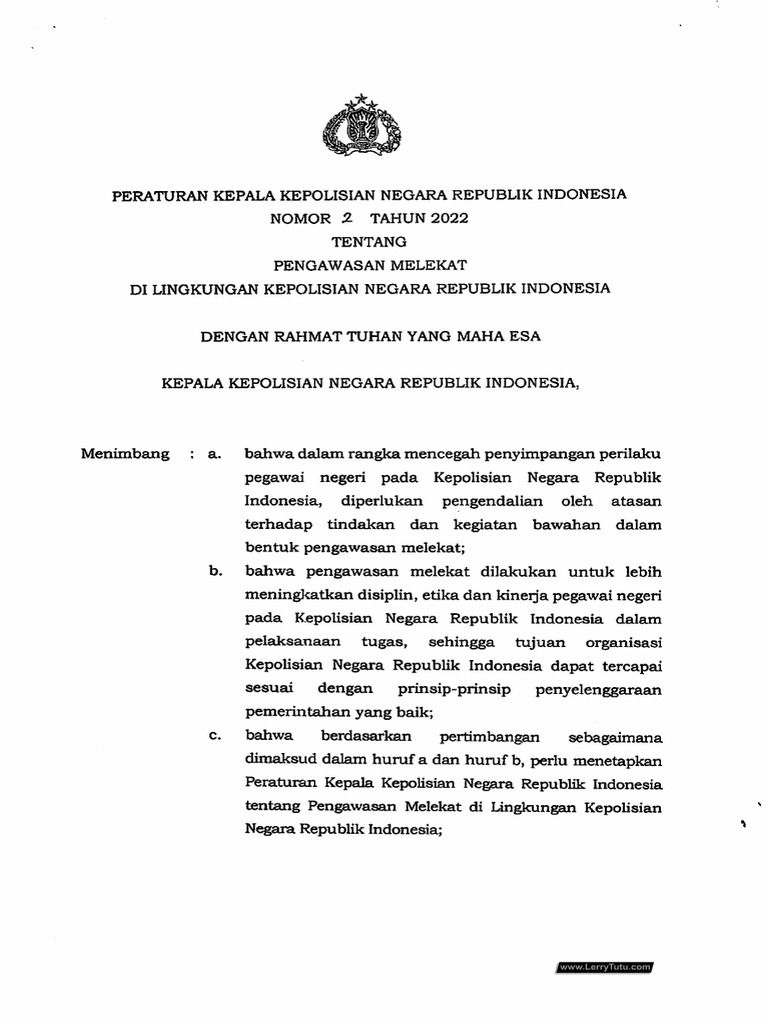 Perkap Nomor 2 Tahun 2022 Tentang Pengawasan Melekat Di Lingkungan ...