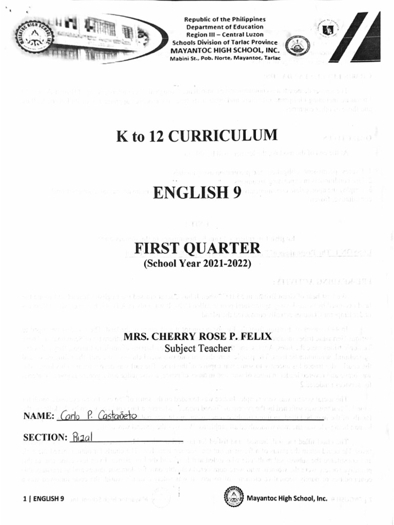 English 9 - Quarter 1 - Module 1 | PDF