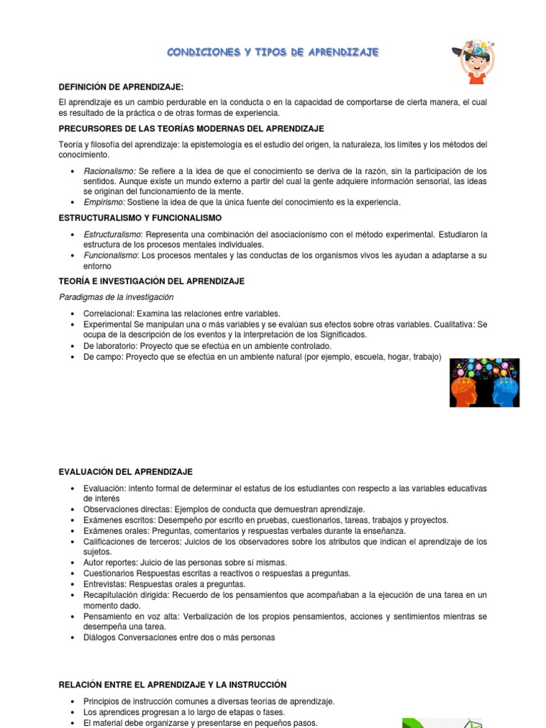 Condiciones y Tipos de Aprendizaje | PDF | Aprendizaje | Comportamiento