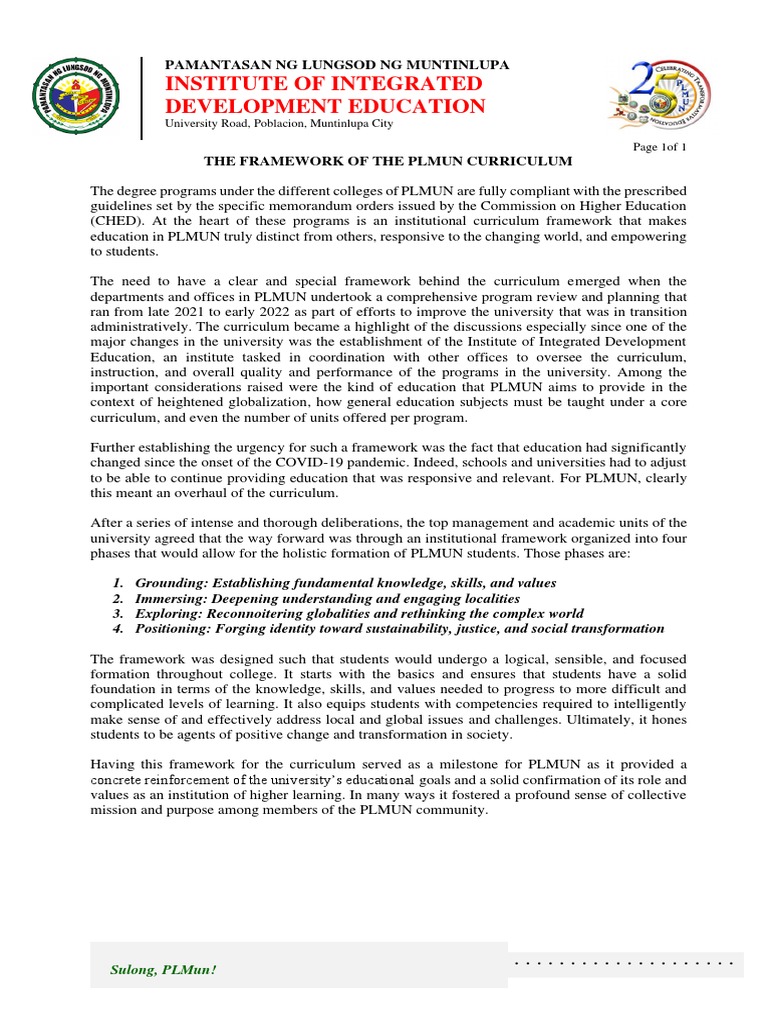 The PLMUN Institutional Curriculum Framework | PDF | Curriculum ...