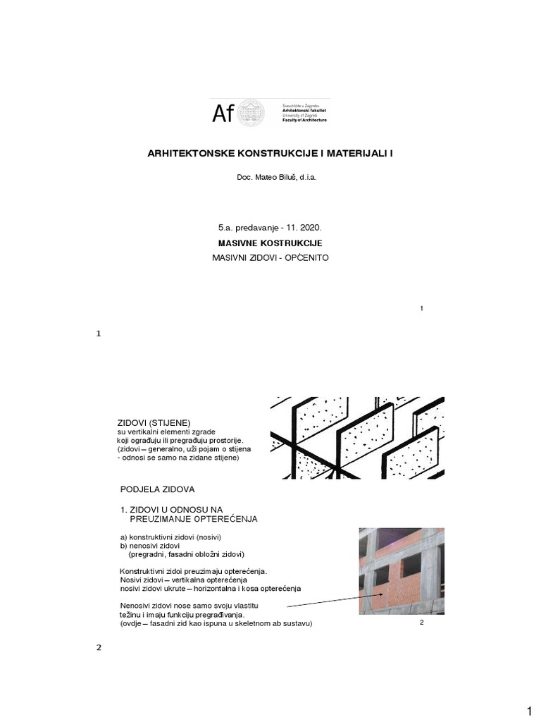 AKM1 05a Masivne Konstrukcije ZIDOVI OPĆENITO NOSIVI ZIDOVI STIJENE ...