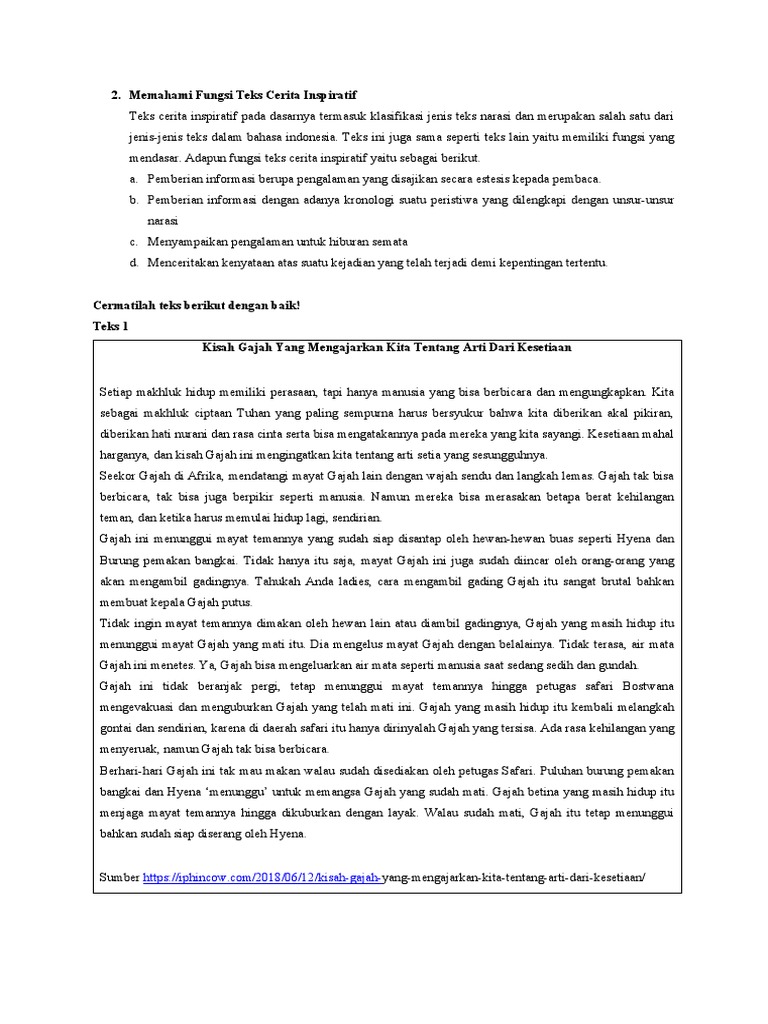 Fungsi Teks Cerita Inspiratif | PDF