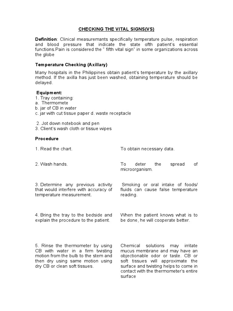 Checking-The-Vital-Signs For Return Demo | PDF | Pulse | Breathing