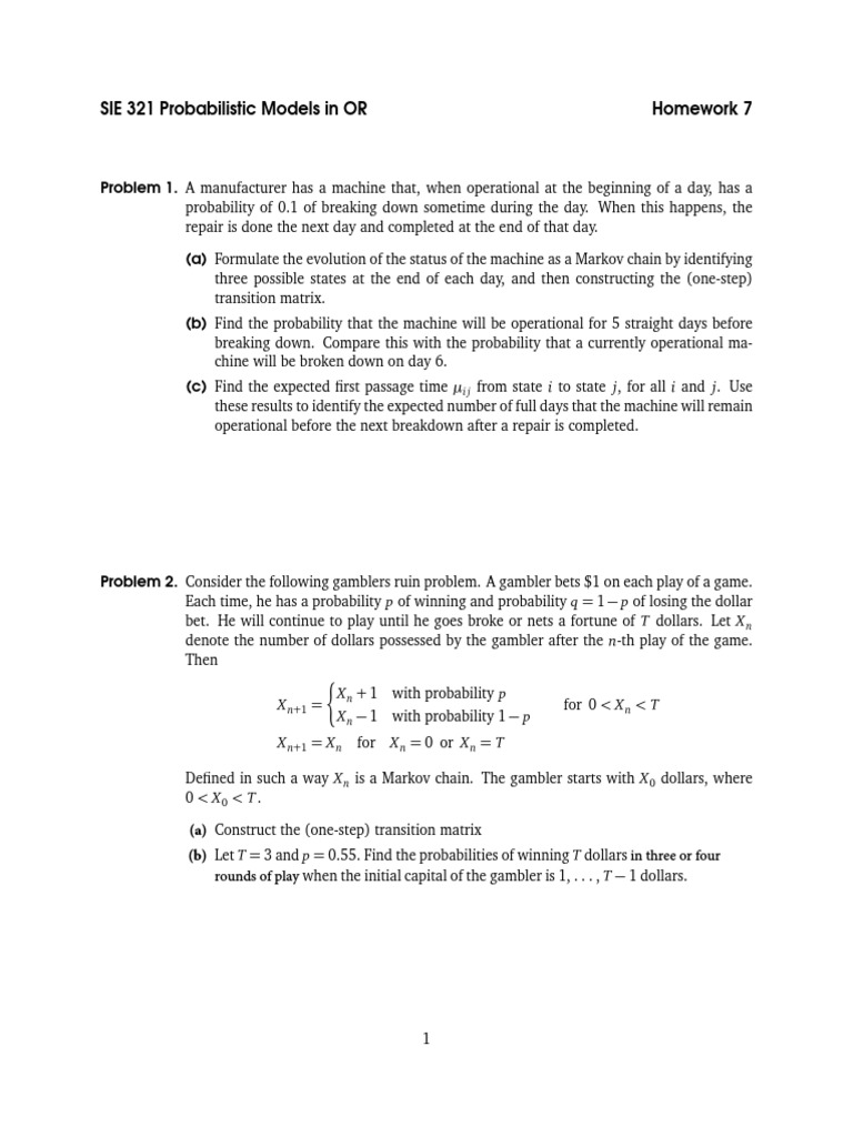 SIE 321 Probabilistic Models in OR Homework 7: Problem 1 | PDF | Probability | Markov Chain