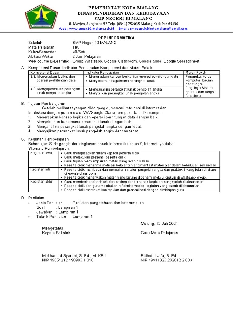 RPP Informatika 6 | PDF