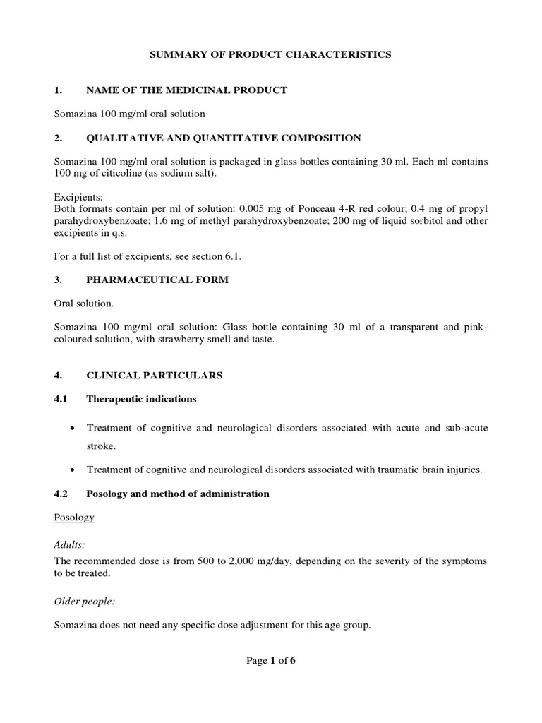 Somazina 100 mg/ml oral solution summary | PDF | Clinical Medicine ...