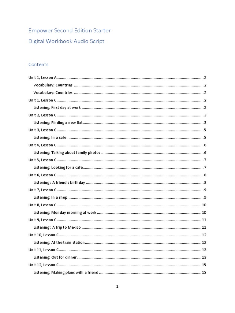 Empower Second Edition Starter Digital Workbook Audio Scripts | PDF ...