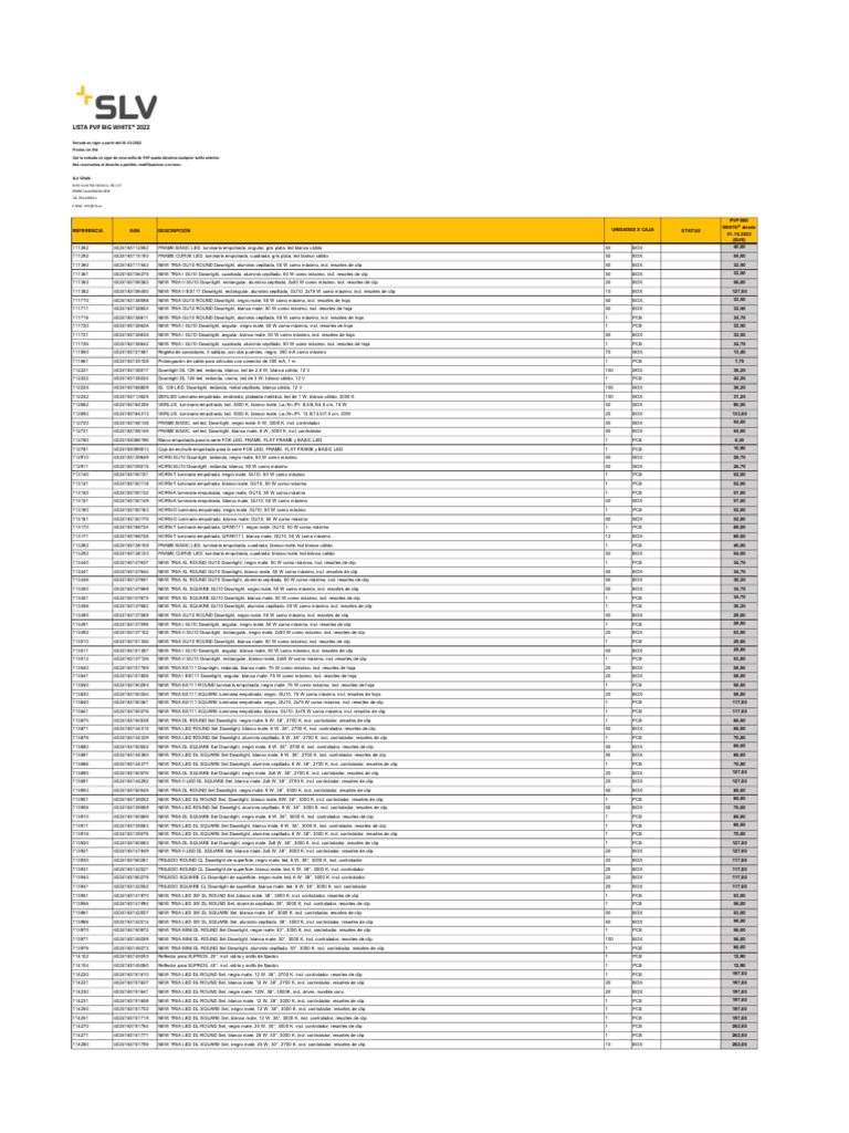 SLV Tarifa Big White Octubre 2022 | PDF | Metrología | Componentes ...