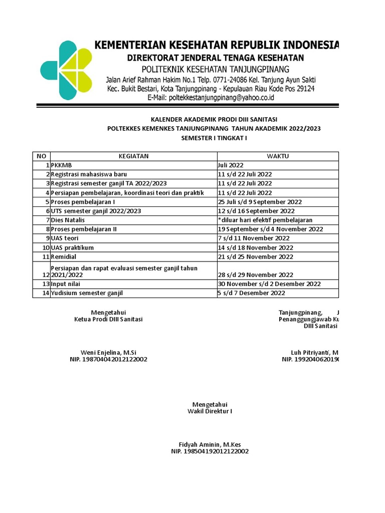 Kaldik, Jadwal Dan Dosen Ganjil 2022-2023 | PDF