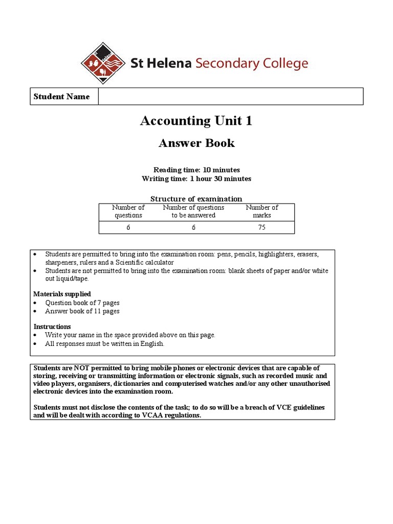 Unit 1 Practice Exam Answer Booklet 2022 Pdf Financial Services