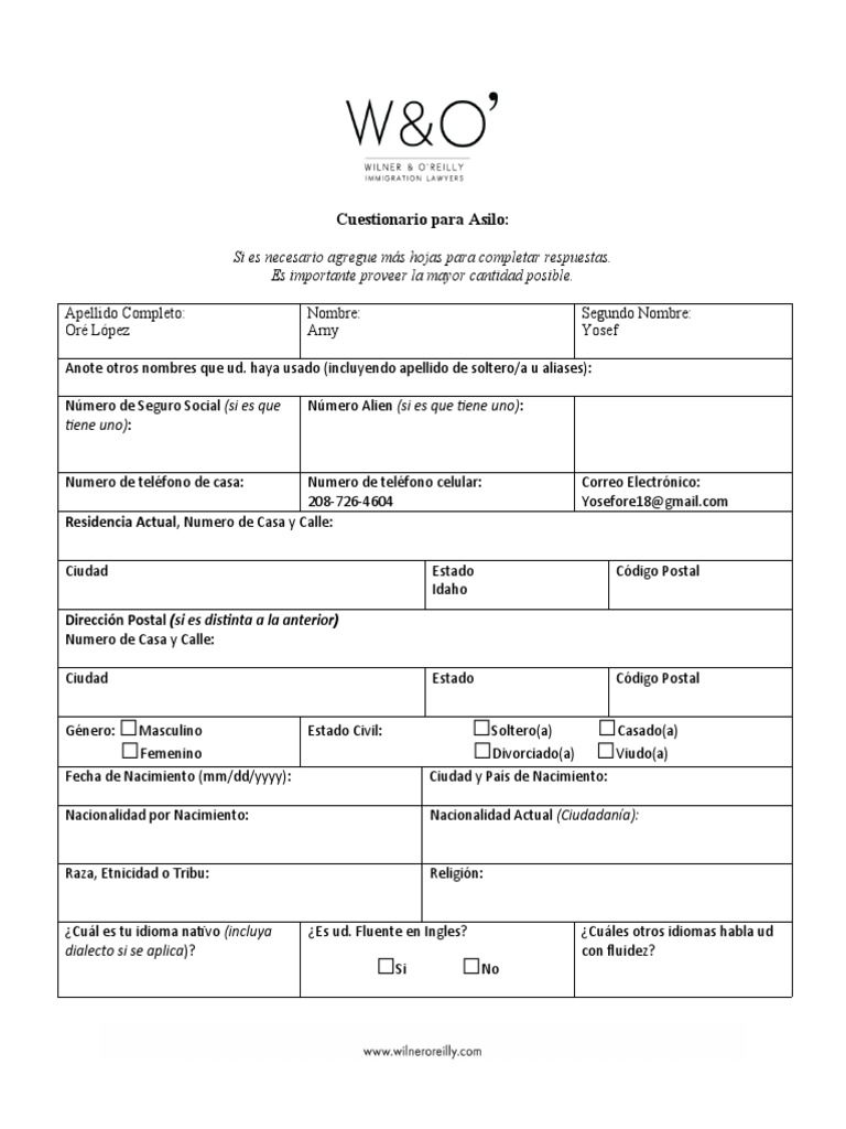 Copia de ASYLUM QUESTIONNAIRE SPANISH | PDF