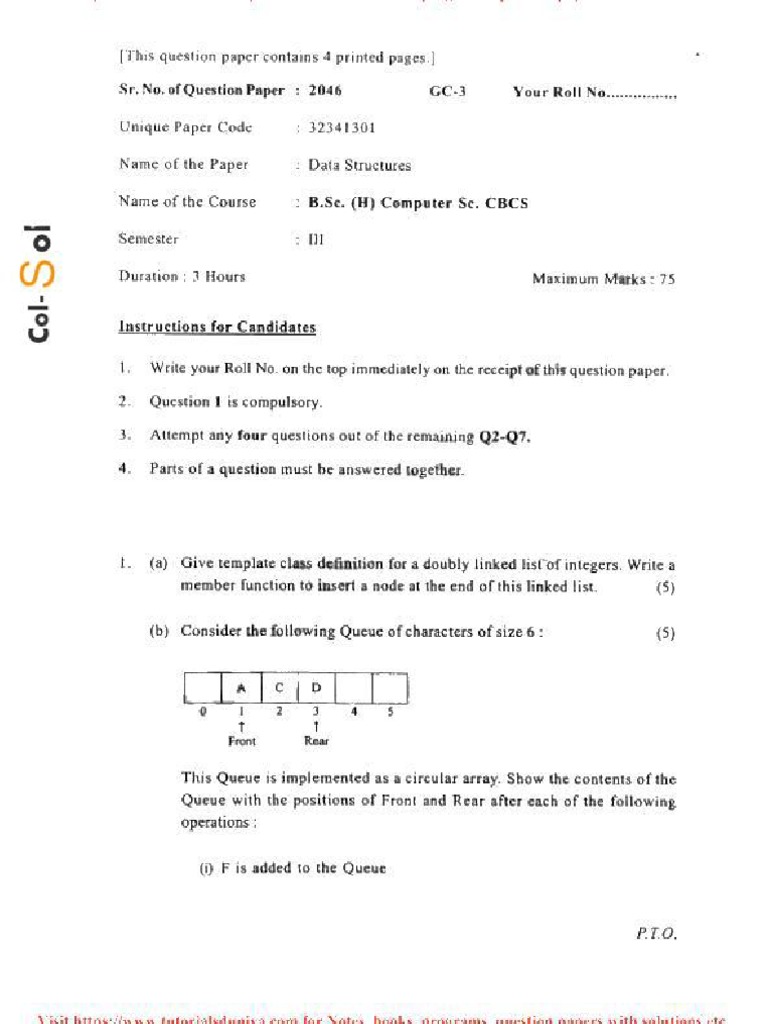 Data Structures and Algorithms Question Paper 2015 | PDF