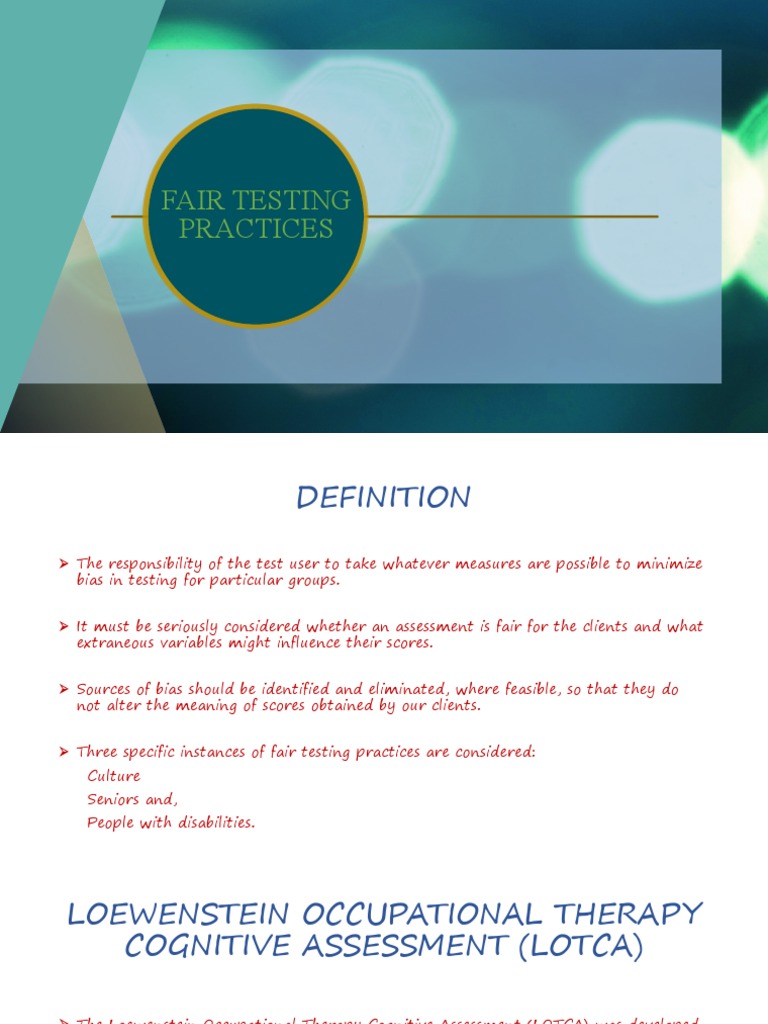 Fair Testing Practices 1 | PDF | Occupational Therapy | Psychological ...
