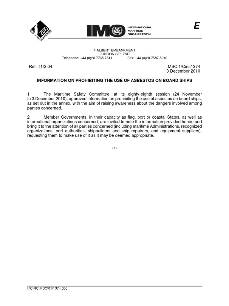 Imo Circular 1374 | PDF | Asbestos | Ships