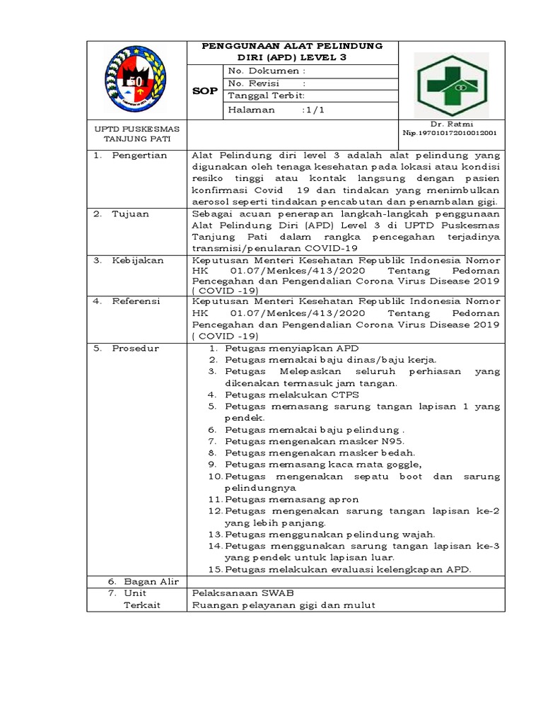 SOP PEMAKAIAN APD Level 3 | PDF