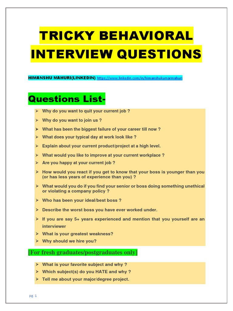 Behavioral Interview Questions Guide | PDF | Machine Learning ...