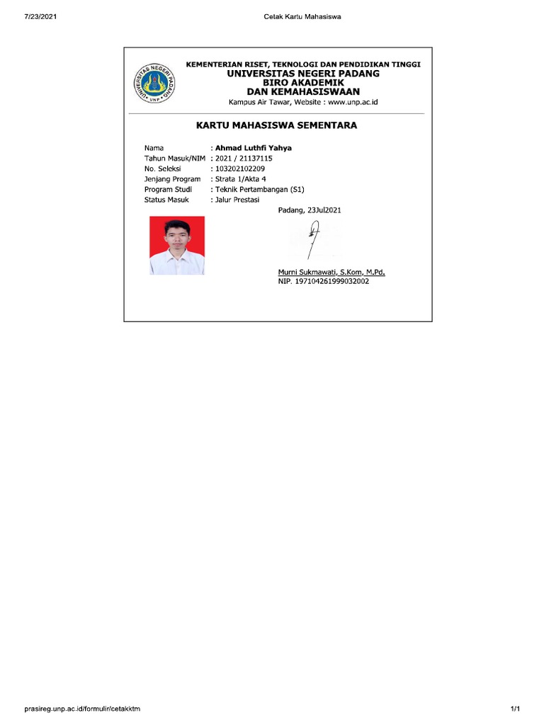 Kartu Tanda Mahasiswa-Luthfi | PDF