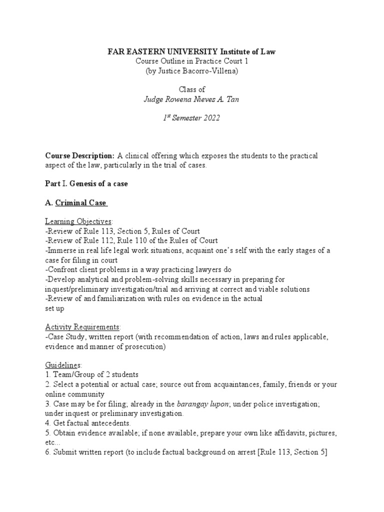 Syllabus for Practice Court 1 Course | PDF | Trials | Prosecutor