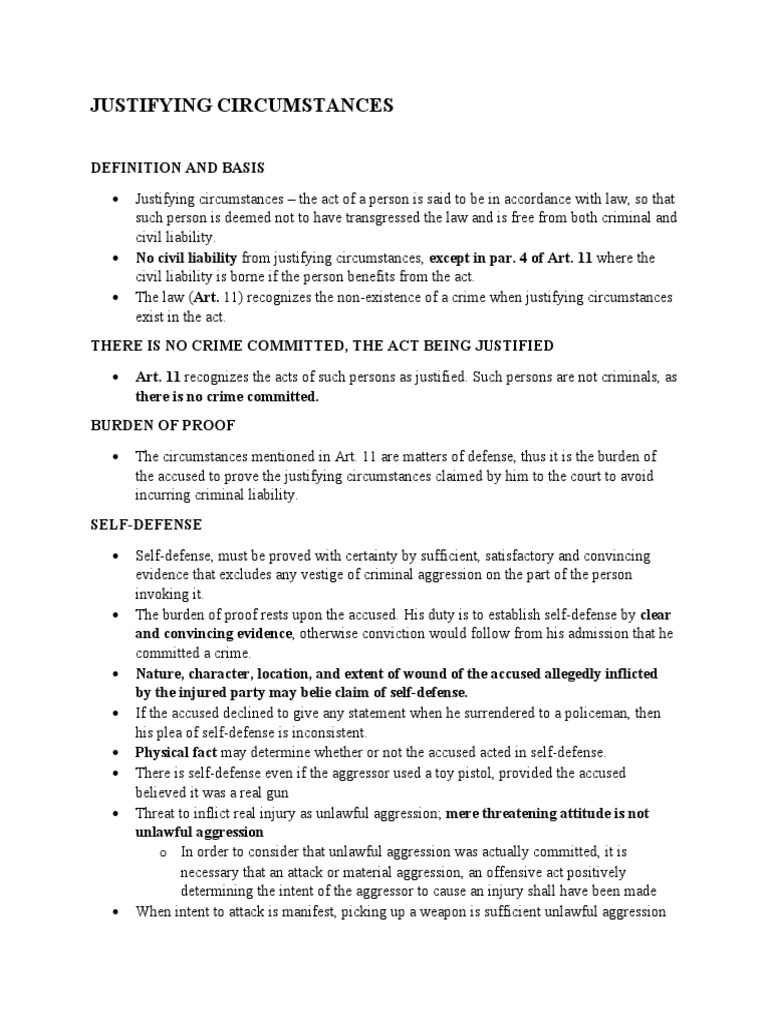 Criminal Law - Justifying Circumstances | PDF Criminal Law - Justifying Circumstances | PDF