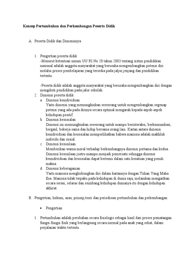 Konsep Pertumbuhan Dan Perkembangan Peserta Didik | PDF