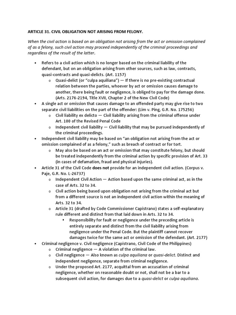 NCC Article 31 | PDF | Negligence | Legal Liability