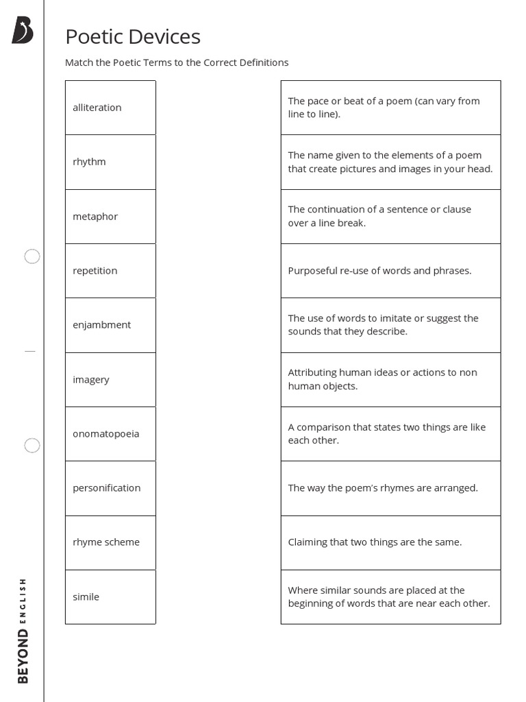 T4 E 737 Poetic Devices Match and Draw - Ver - 6 | PDF | Poetry | Rhyme