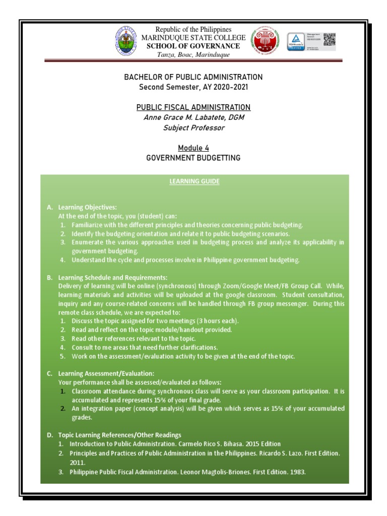 Module 4 - Public Fiscal Administration | PDF | Budget | Ratification
