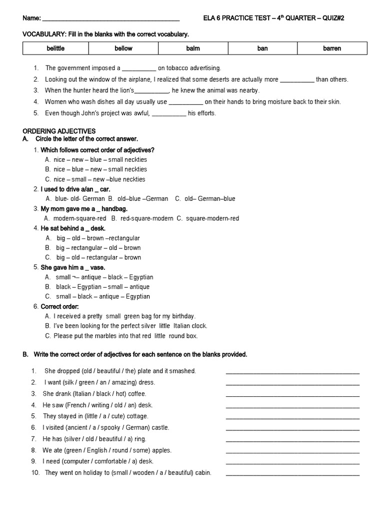 Grade 6 English Q4 Quiz2 | PDF