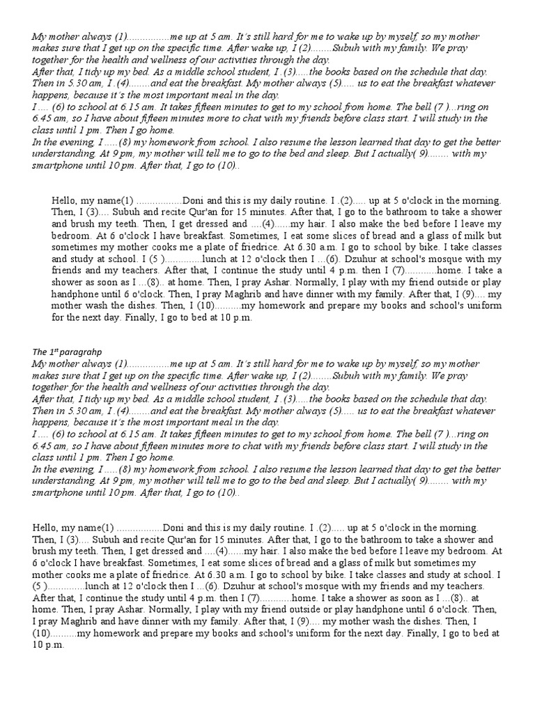 Latihan Routine Activity | PDF | Lunch | Cooking