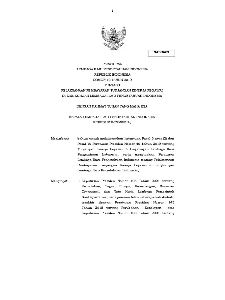 2019 Peraturan LIPI 12 | PDF