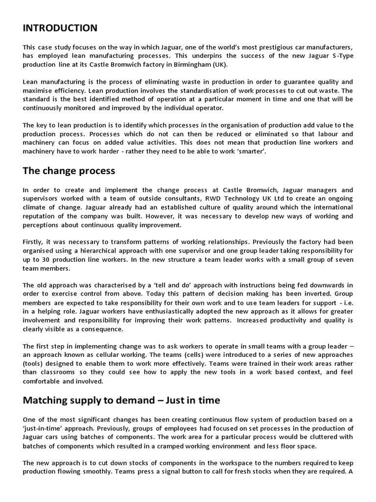 Jaguar - Case Study | Download Free PDF | Lean Manufacturing | Information