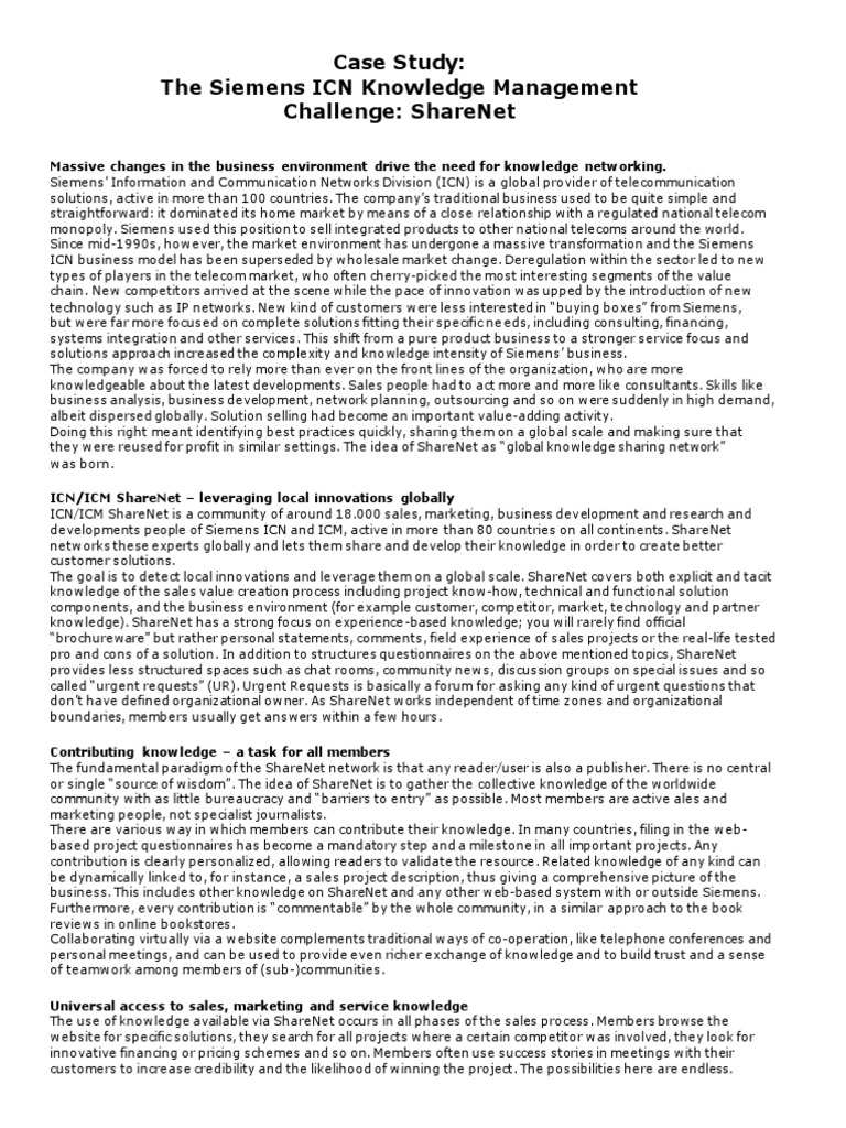 Siemens Case Study Pdf Sales Telecommunications