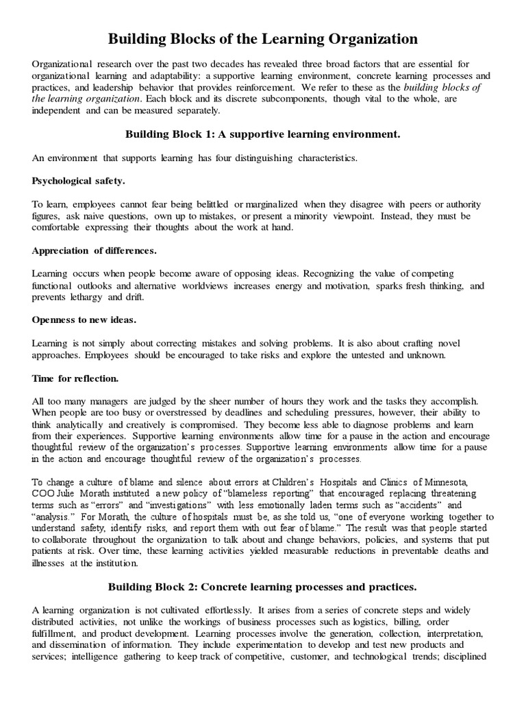 Building Blocks of The Learning Organization - HBR Article | PDF ...